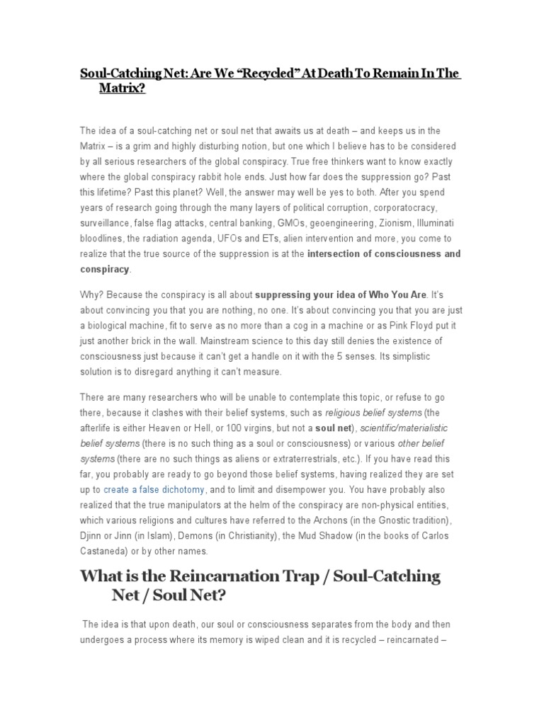 Soul-Catching Net: Are We "Recycled" at Death To Remain in The Matrix ...
