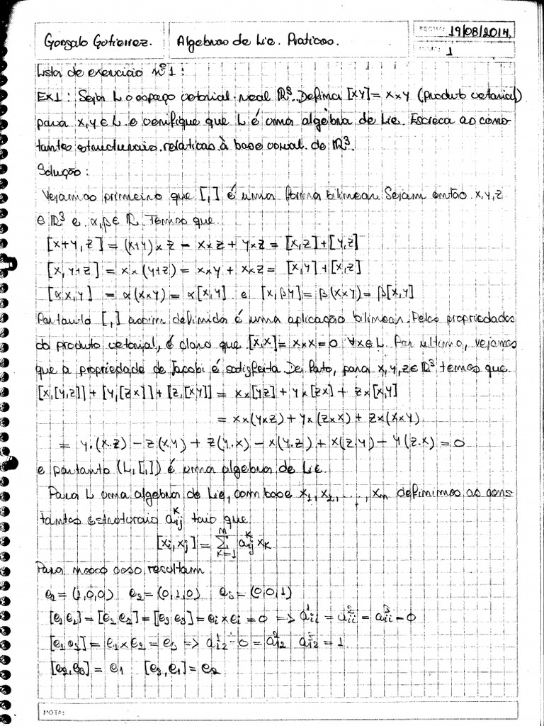 Algebras de Lie (Exercicios) | PDF