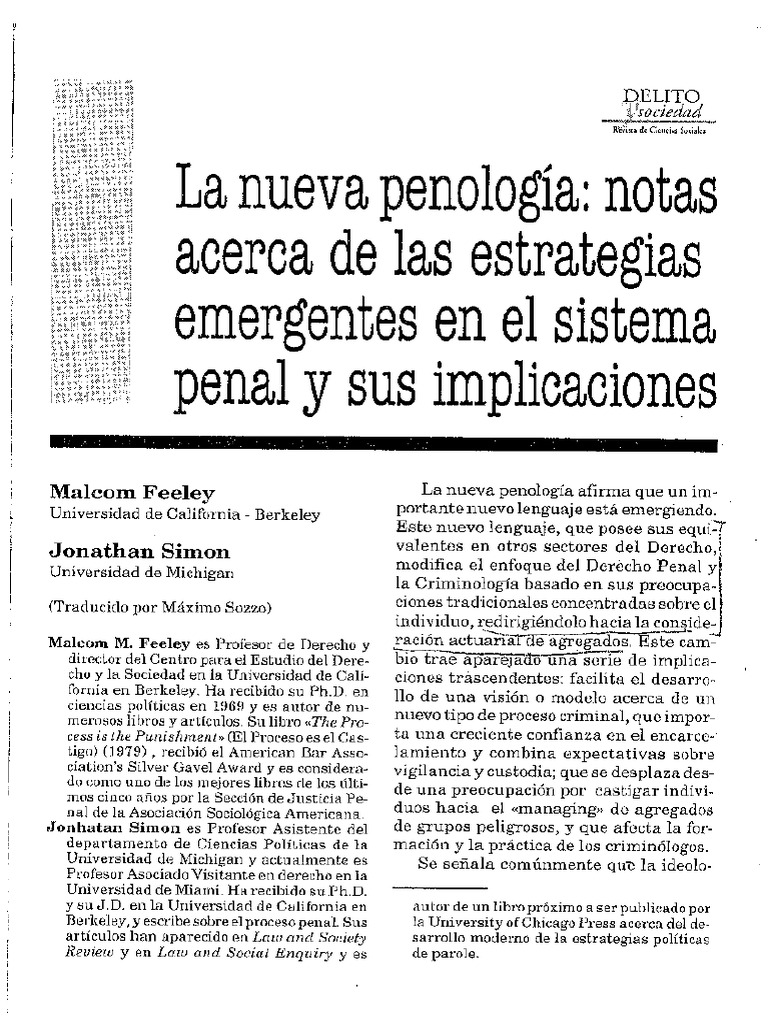 Feeley - Simon Nueva Penologia | PDF