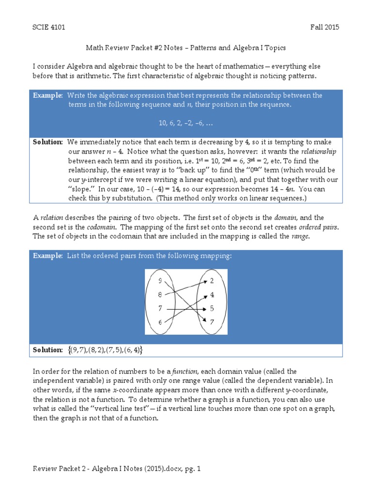 Algebra I Patterns and Functions Guide | PDF | Quadratic Equation ...