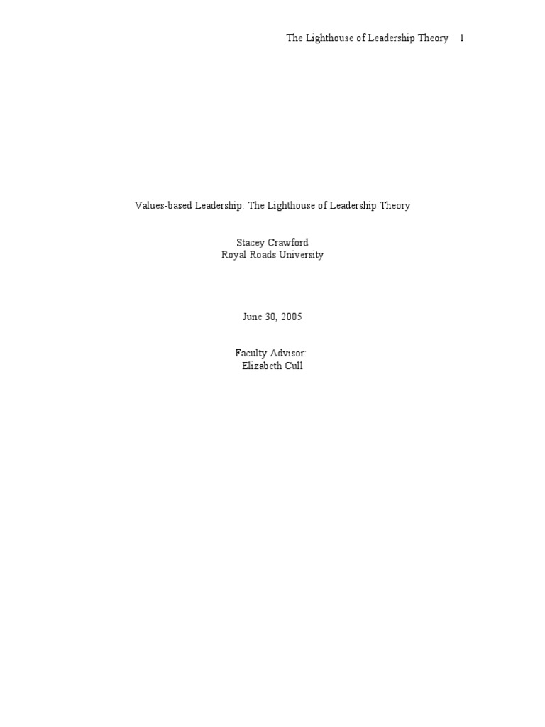 Values-Based Leadership: The Lighthouse of Leadership Theory | PDF ...
