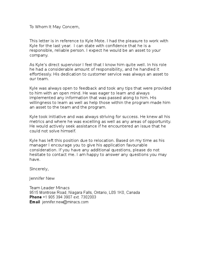 Recommendation Letter for Kyle Mote | PDF