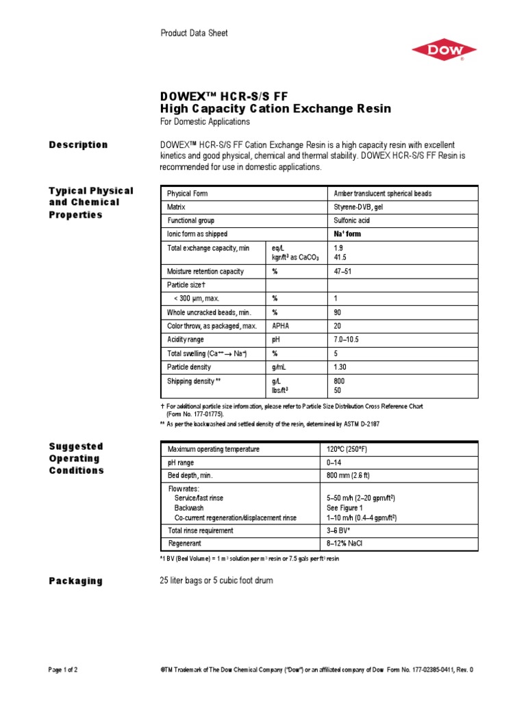 MSDS Resin Dowex | PDF | Dow Chemical Company | Ion Exchange