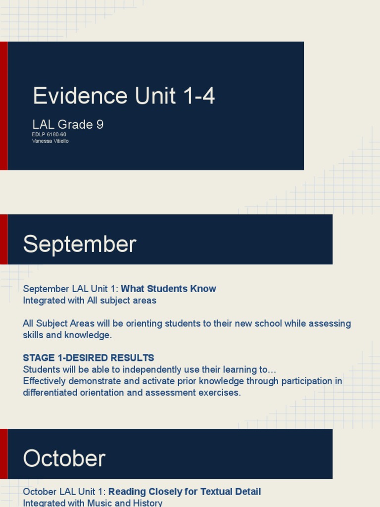 Evidence Unit 1-4: LAL Grade 9 | PDF