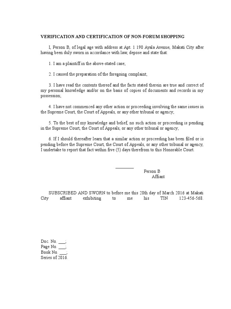 Verification and Certification of Non-Forum Shopping | PDF