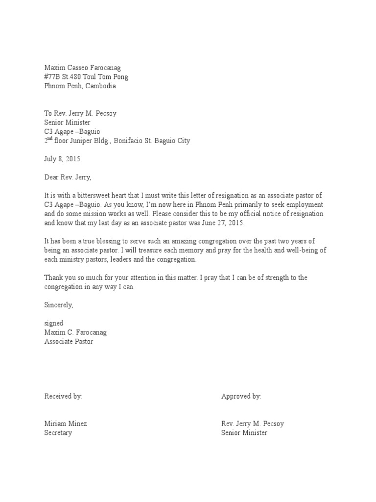Resignation Letter | PDF | Cooking, Food & Wine | Lifestyle