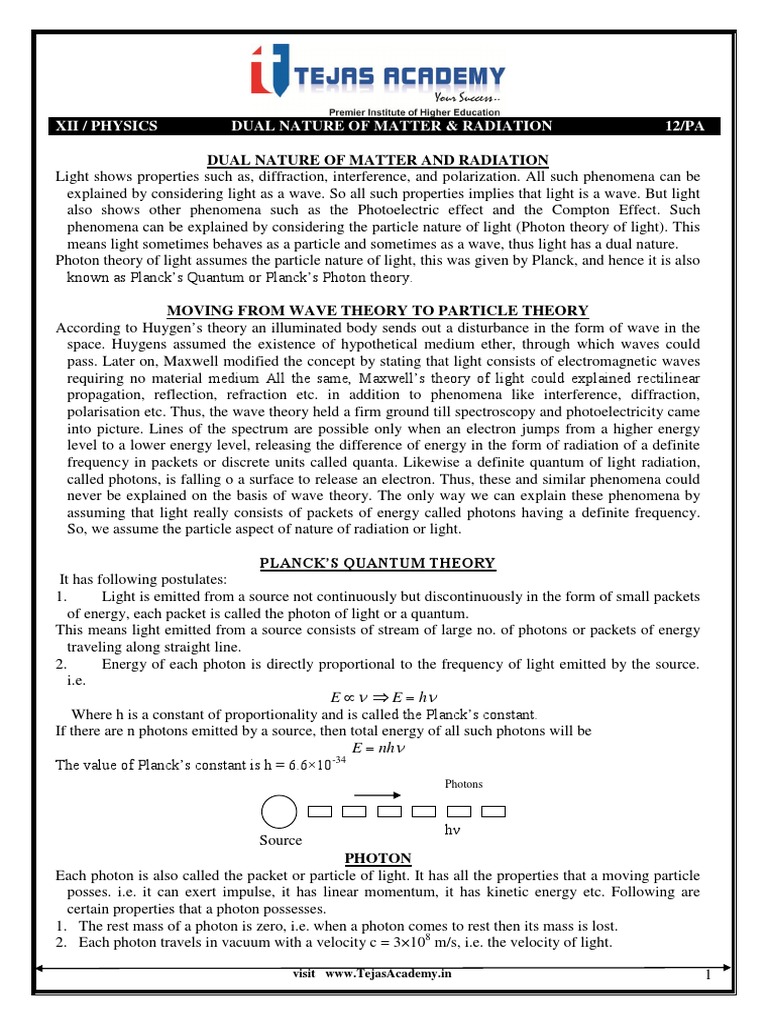 Dual Nature of Light Cbse Notes | PDF | Photoelectric Effect | Photon