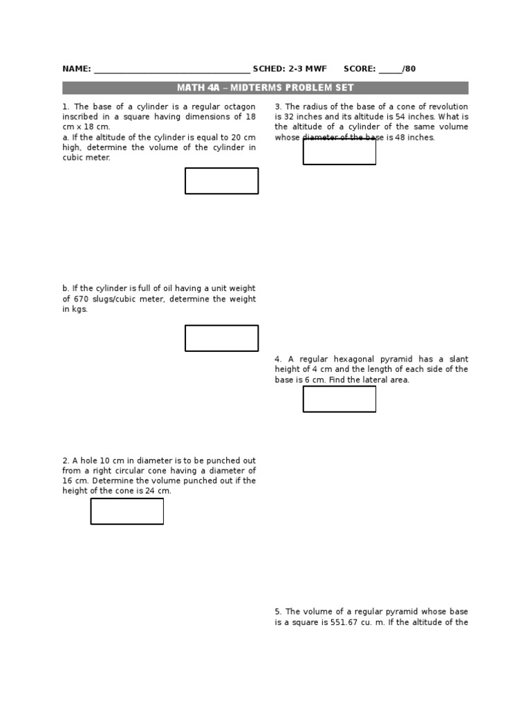 Math 4A Midterm Problem Set | PDF