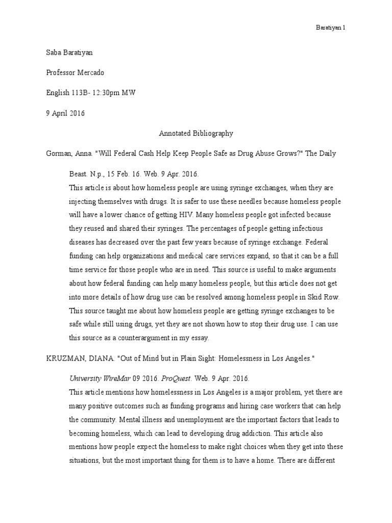 Annotated Bibliography | PDF | Homelessness | Substance Abuse