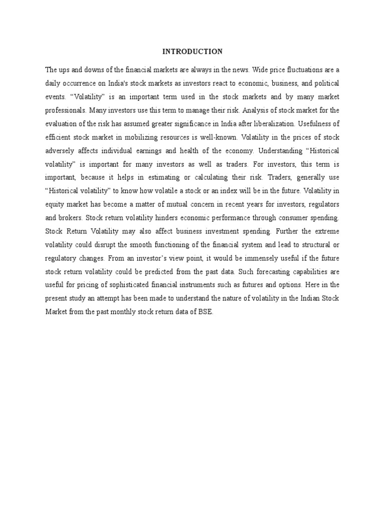 Volatility In Indian Stock Market Pdf Financial Markets Stocks