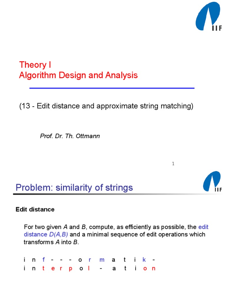 Theory I Algorithm Design and Analysis: (13 - Edit Distance and ...