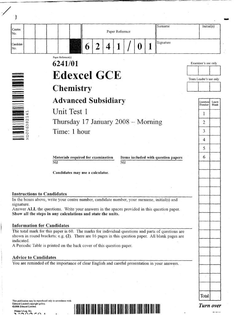 Chemistry A-Level Edexcel 2008 Jan (QP+MS) | PDF | Chemical Bond | Ion