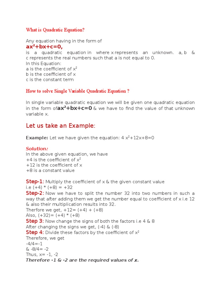 What Is Quadratic Equation | PDF | Quadratic Equation | Equations