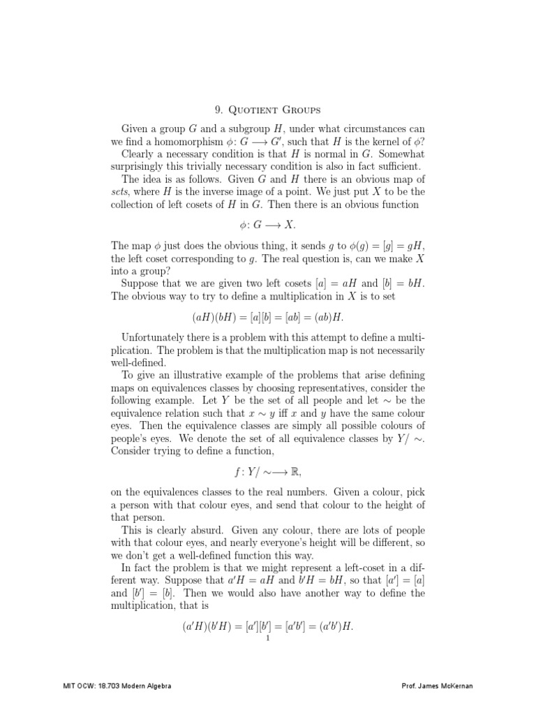 Mit Ocw: 18.703 Modern Algebra Prof. James Mckernan | PDF | Group ...
