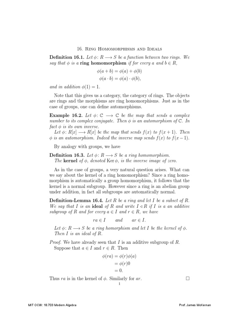 Mit Ocw: 18.703 Modern Algebra Prof. James Mckernan | Download Free PDF ...