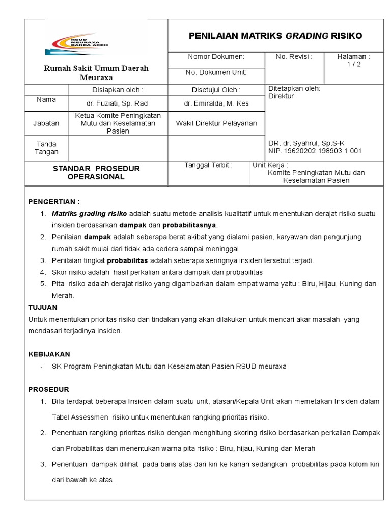Matriks Grading Risiko Keselamatan Pasien | PDF