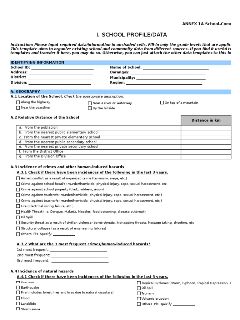 School Community Profile Template | PDF | Natural Hazards | Toilet
