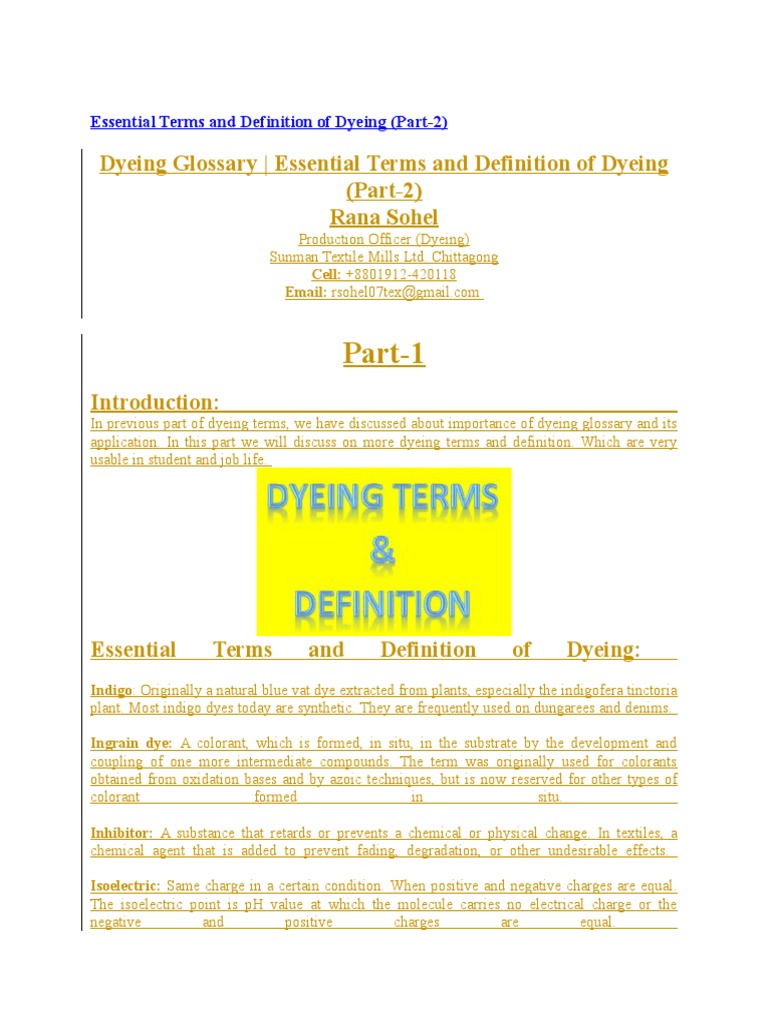 Dyeing Terms for Textile Students | PDF | Dye | Dyeing