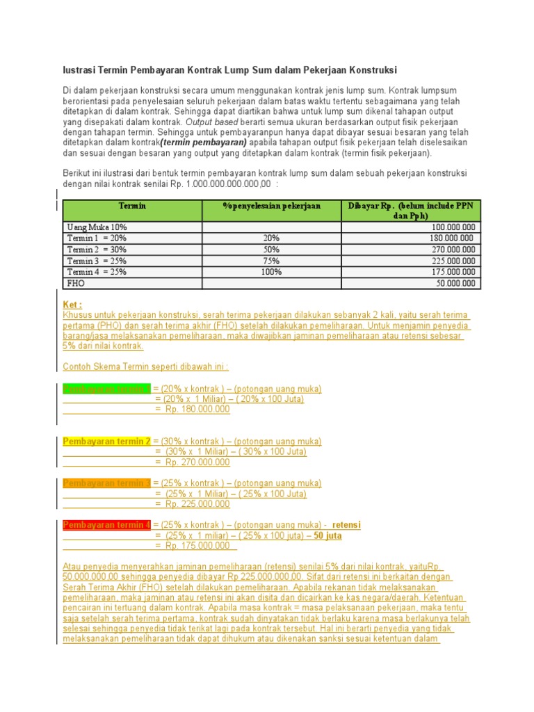 Ilustrasi Termin Pembayaran Kontrak Lump Sum Dalam Pekerjaan Konstruksi ...