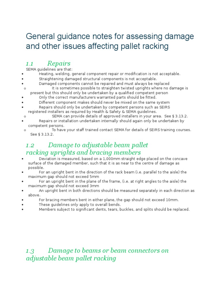 SEMA Guidelines for Racking Damage Assessment | PDF | Beam (Structure ...