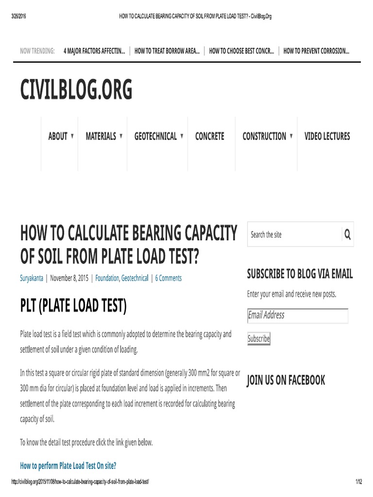 Calculate Bearing Capacity at Plate Load Test PDF | PDF