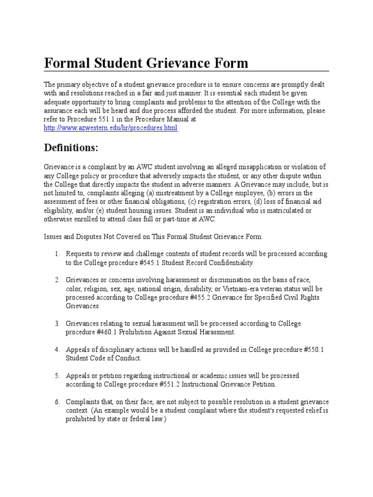 Formal Student Grievance Form | Download Free PDF | Sexual Harassment ...