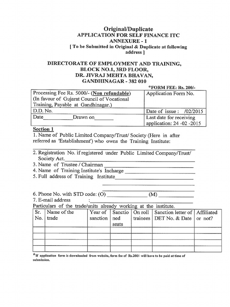 Application Form For Self Financed ITI - GCVT - NCVT | PDF | Finance ...