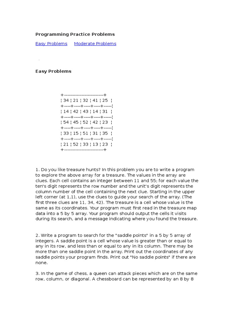 Programming Practice Problems | PDF | Array Data Structure | Teaching ...