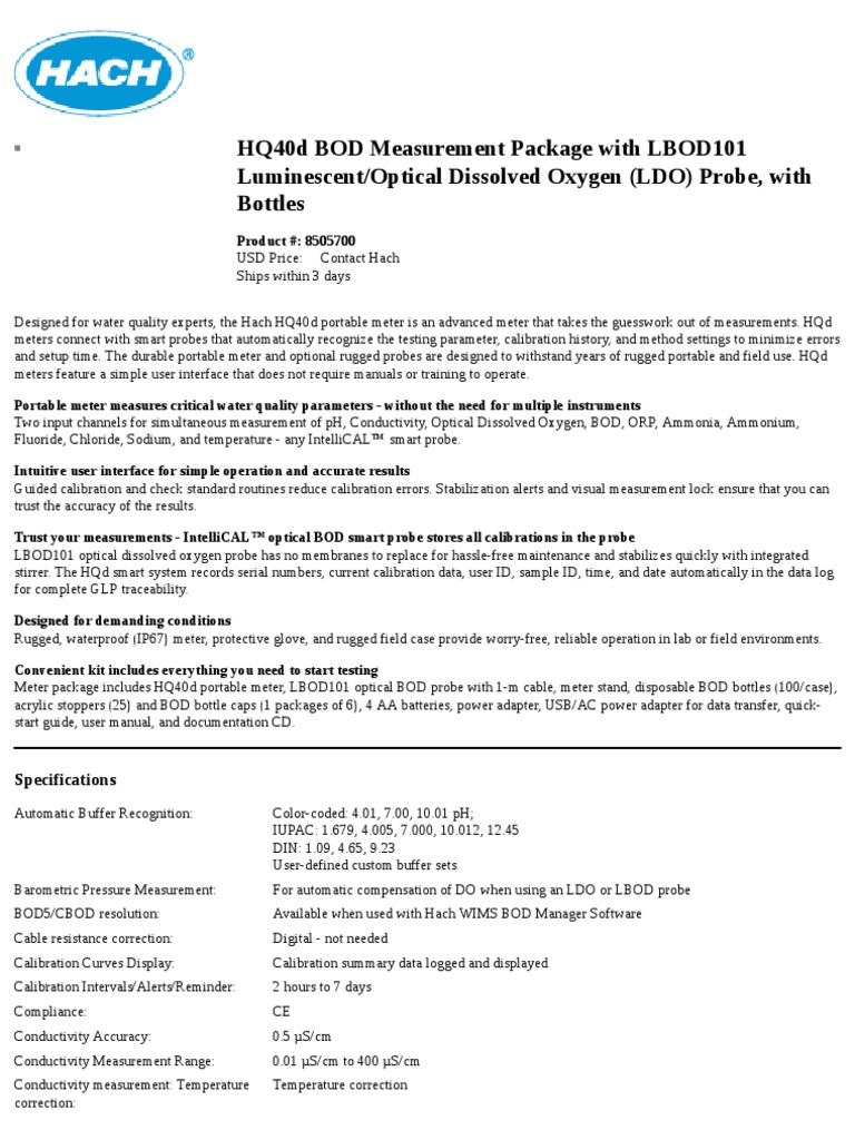 Hach HQ40-d | Download Free PDF | Calibration | Ph