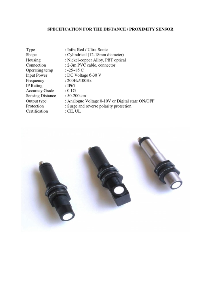 Infrared/Ultrasonic Sensor Specs | PDF