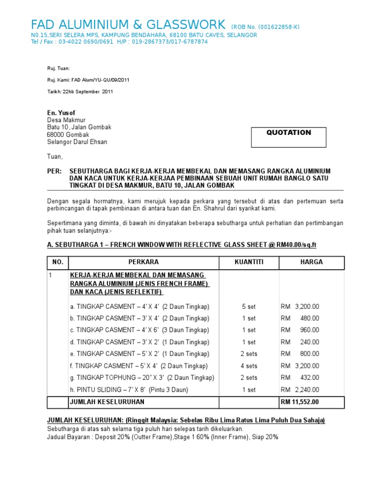 FAD Aluminium Letterhead - Quotation Rumah Naim | PDF
