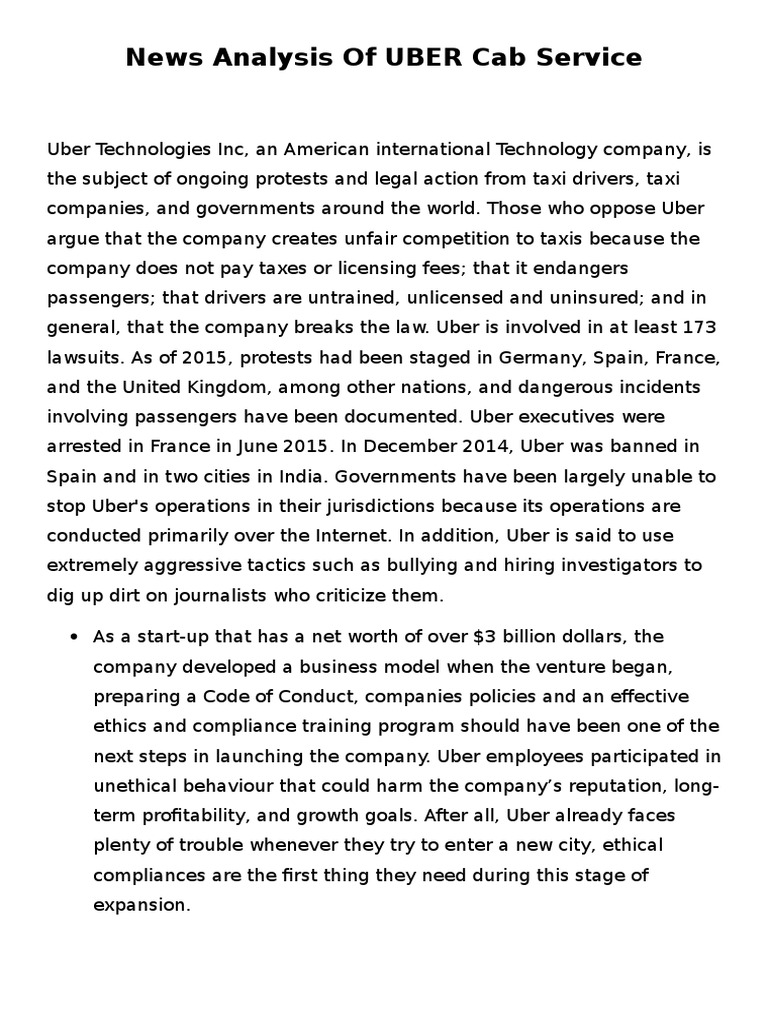 Uber's Ethical Challenges and Compliance Issues | PDF | Uber (Company ...
