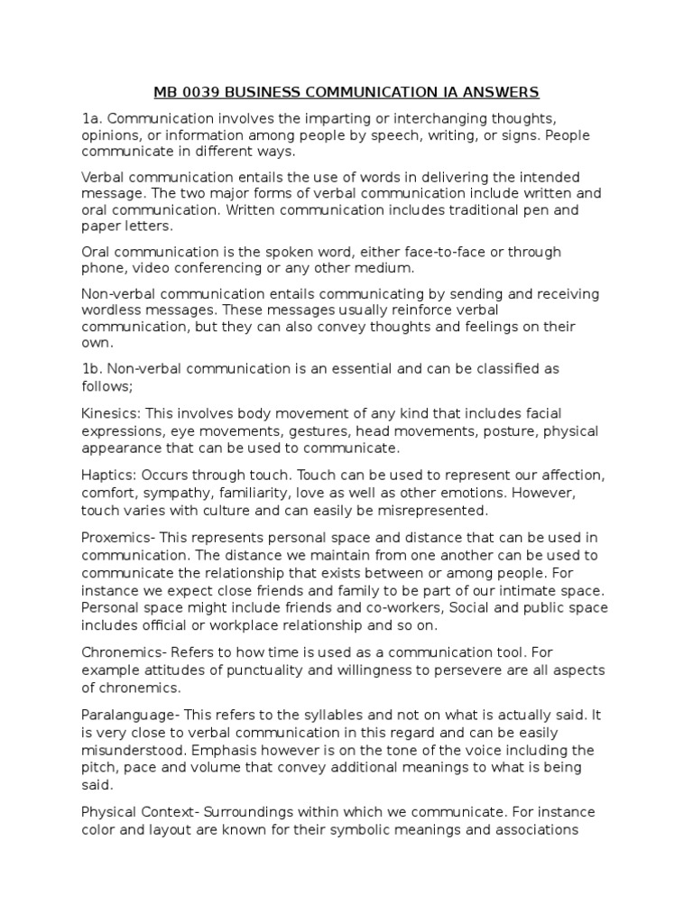 MB 0039 Business Communication Ia Answers | PDF | Nonverbal ...