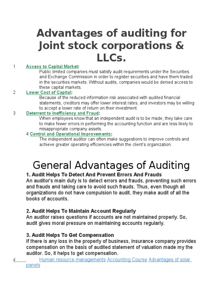 Advantages of Auditing For Joint Stock Corporations | PDF | Audit ...