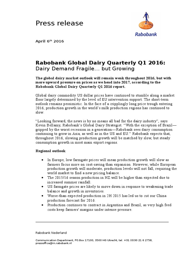 Rabobank Global Dairy | PDF | Dairy | Economics