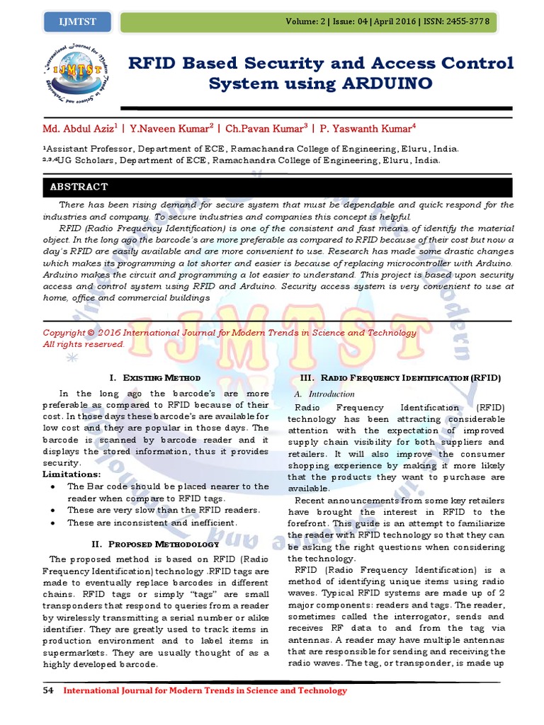 Rfid Based Security And Access Control System Using Arduino Pdf 3735