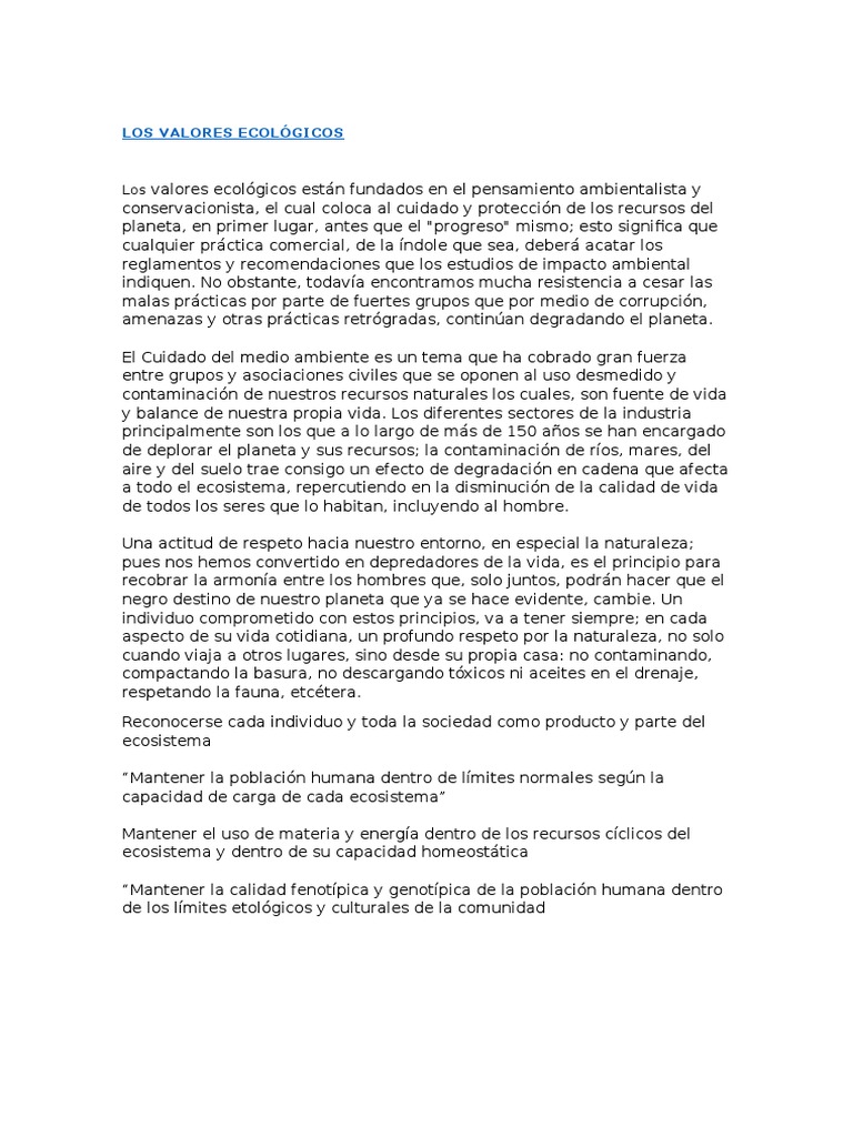 Los Valores Ecológicos | PDF | Ecología | Ambientalismo