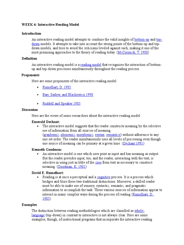 Lesson 4 - Interactive Reading Model | PDF | Top Down And Bottom Up ...