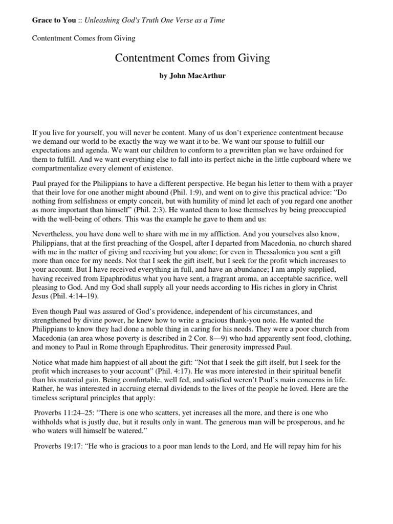 Contentment Through Generosity | PDF | Epistle To The Philippians ...