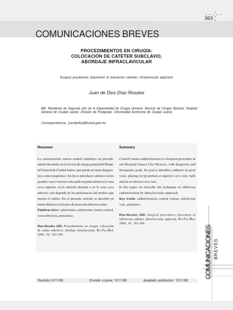 Cateter Subclavio Detallado | PDF | Embolia | Vena