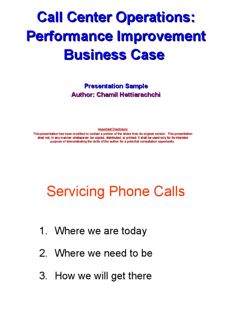 98234892 Call Center Operations Improvement Business Case Sample Presentation Call Centre 