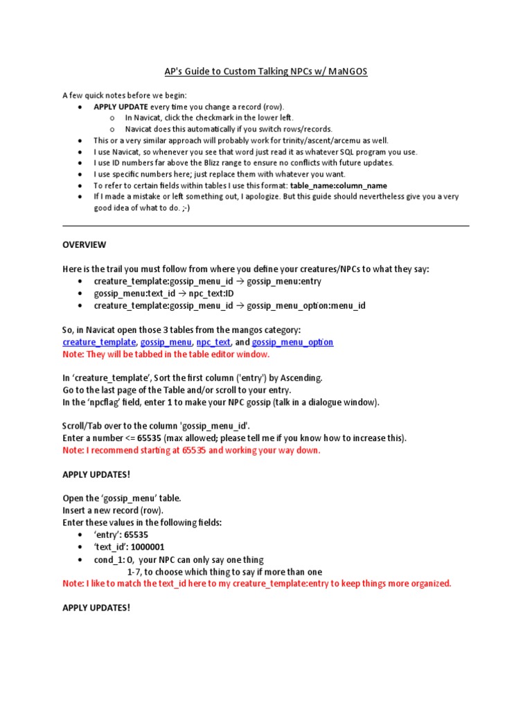 Custom NPC Dialogs with MaNGOS Guide | PDF | Computing | Computer ...