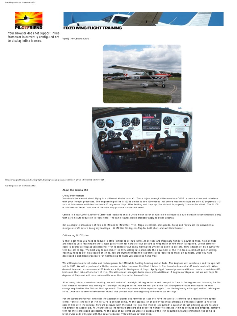 Handling Notes on the Cessna 152 | Stall (Fluid Mechanics) | Flap ...