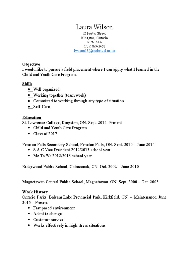 Child and Youth Care Resume Summary | PDF