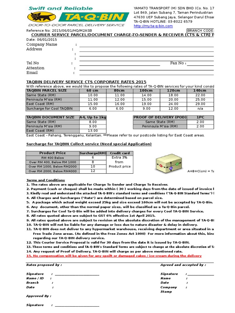 Sample - Courier Service Proposal Year 2015 Updated On 21042015 | PDF ...
