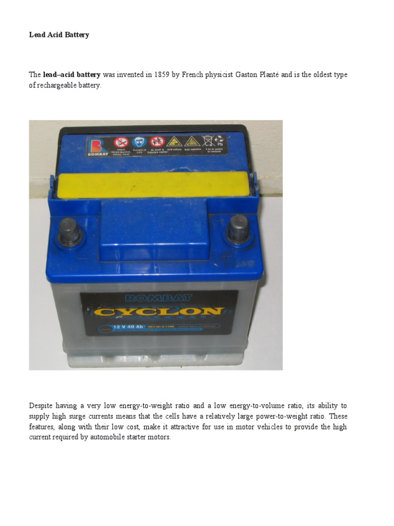 Lead Acid Battery Pdf Battery Electricity Galvanic Cells