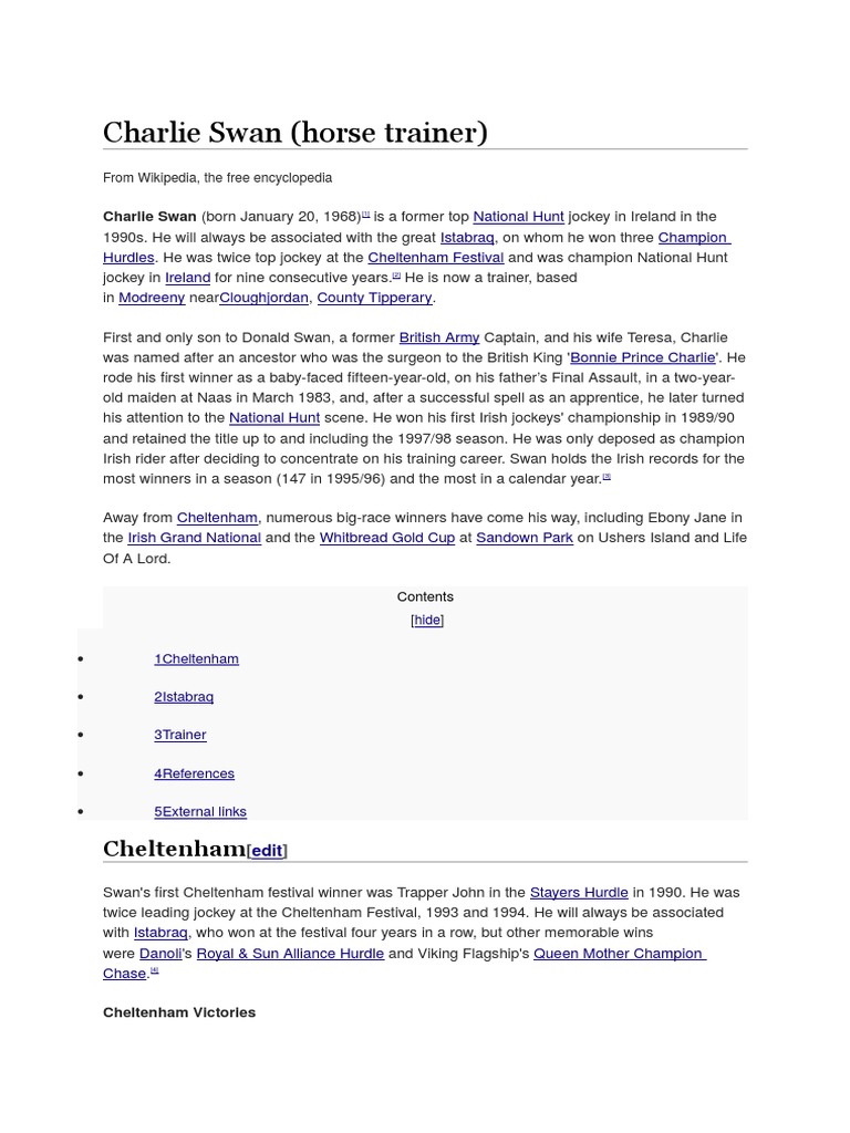 Charlie Swan (Horse Trainer) : Cheltenham | PDF | Horses | Thoroughbred ...