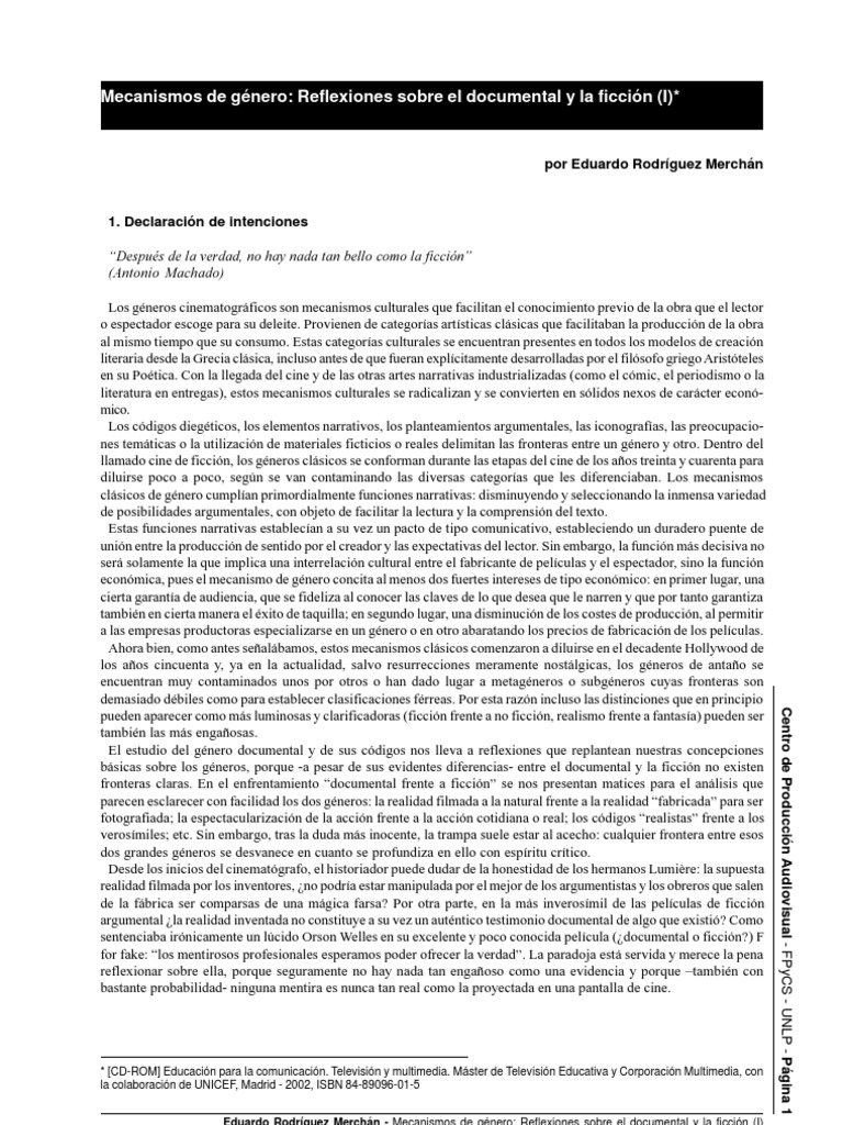 Mecanismos de Género Reflexiones Sobre El Documental y La Ficción2 | PDF | Documental | Verdad