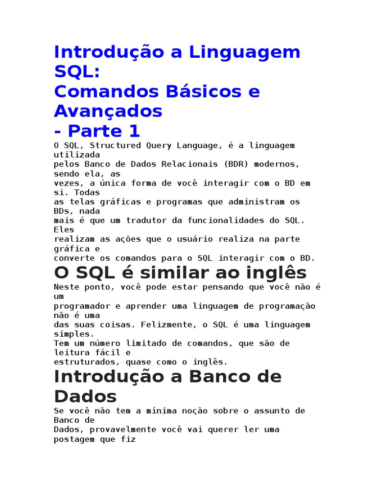 Introdução A Linguagem SQL | PDF | SQL | Design de software