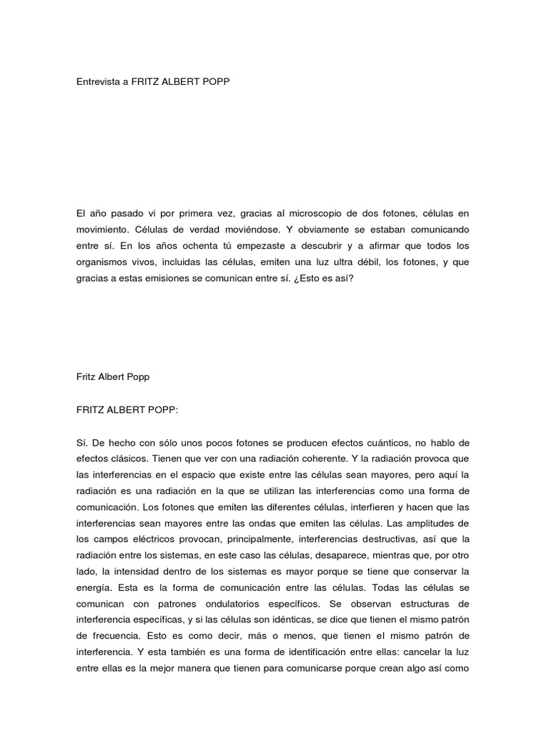 Entrevista A Fritz Albert Popp | PDF | Fotón | Ligero
